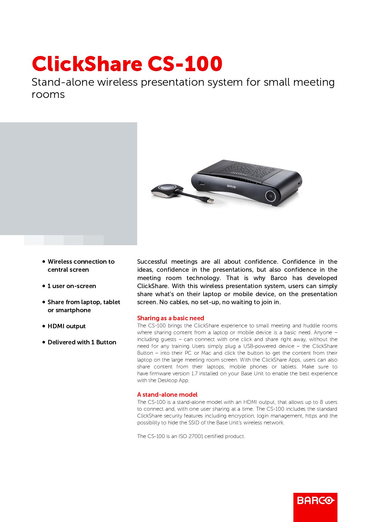 Download Wireless Presentation System ClickShare Brochures