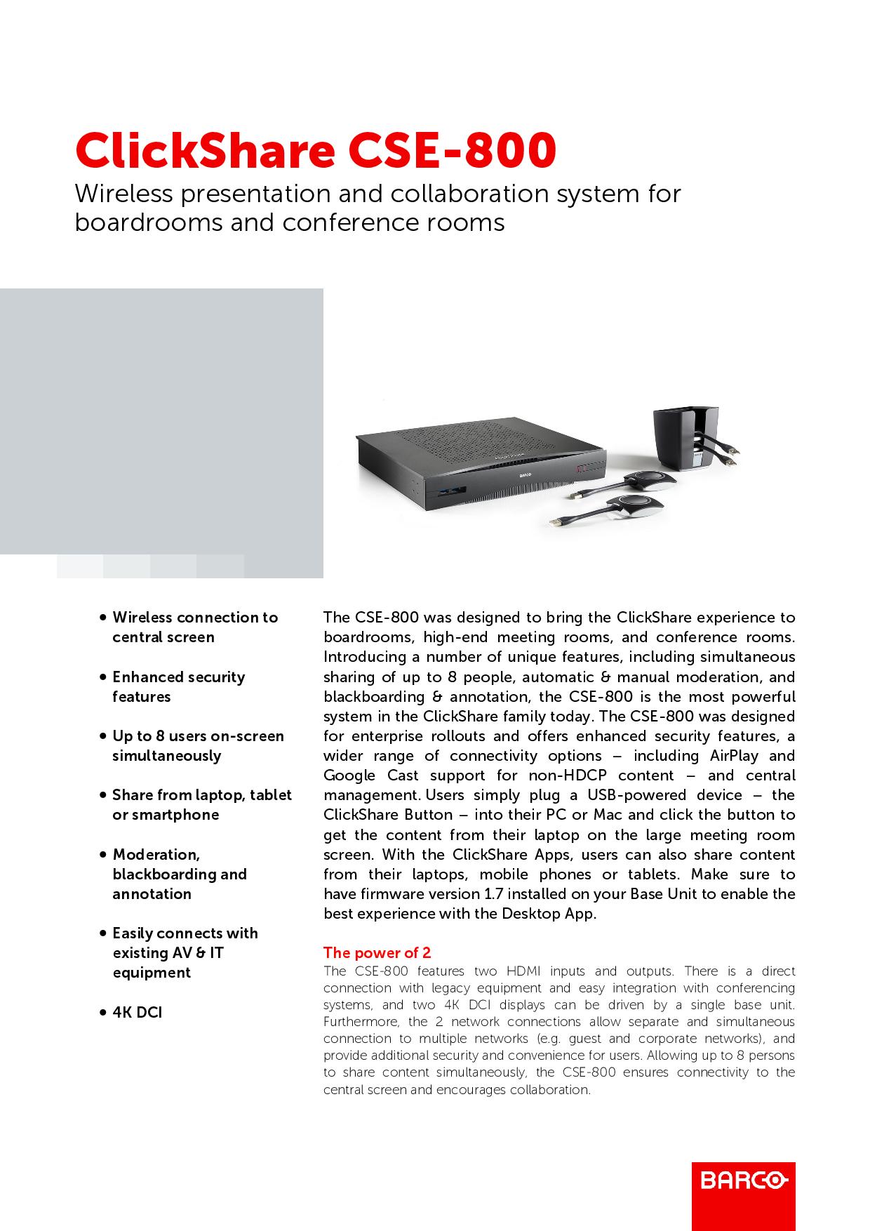 Download Wireless Presentation System ClickShare Brochures